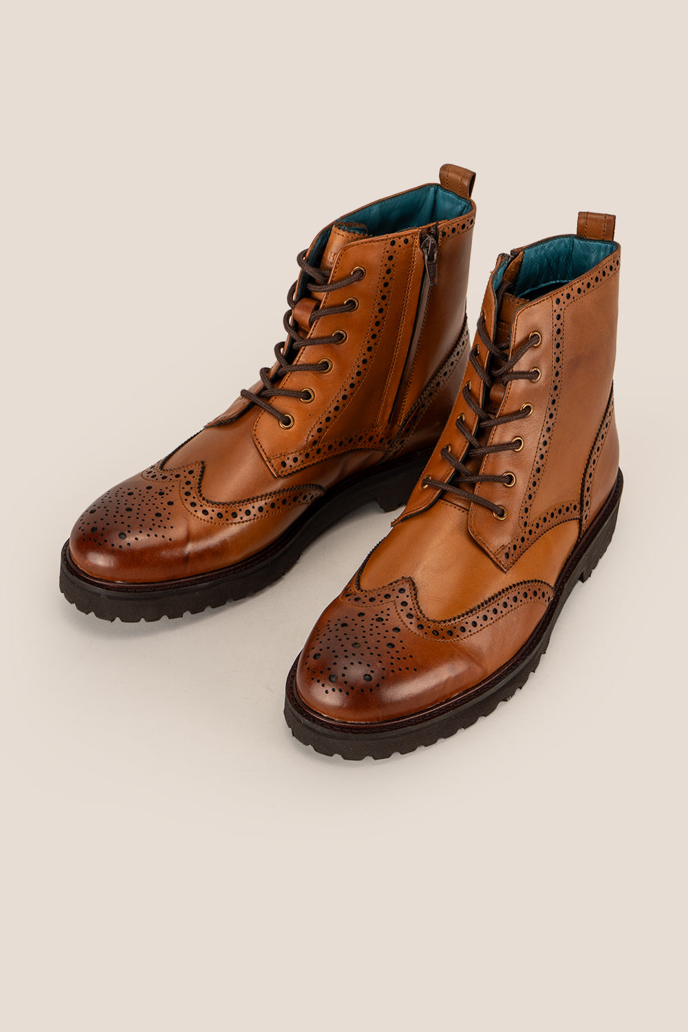 Graham Tan Comfortable Leather Lace-up Brogue Boots | Oswin Hyde ...