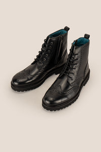 Graham Black Comfortable Leather Lace-up Brogue Boots | Oswin Hyde