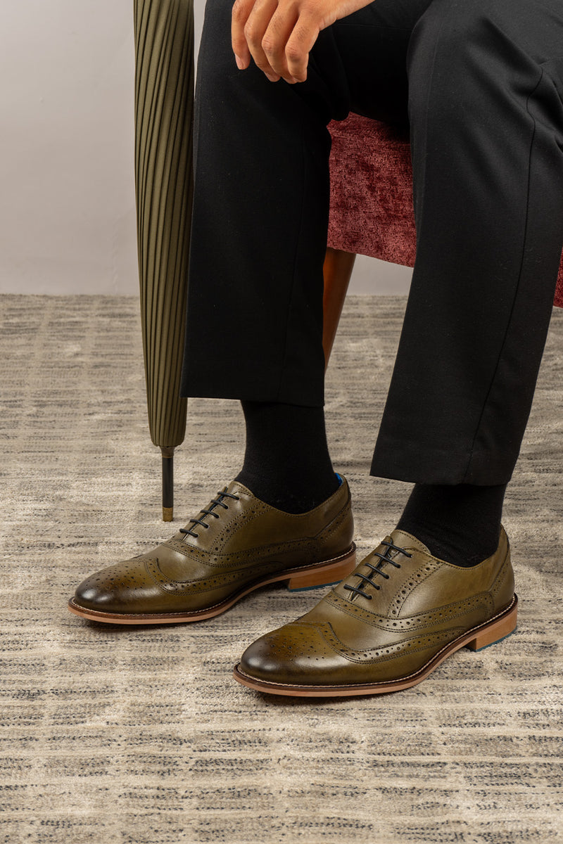 Oswin Hyde: Winston Green Leather Brogue Shoes